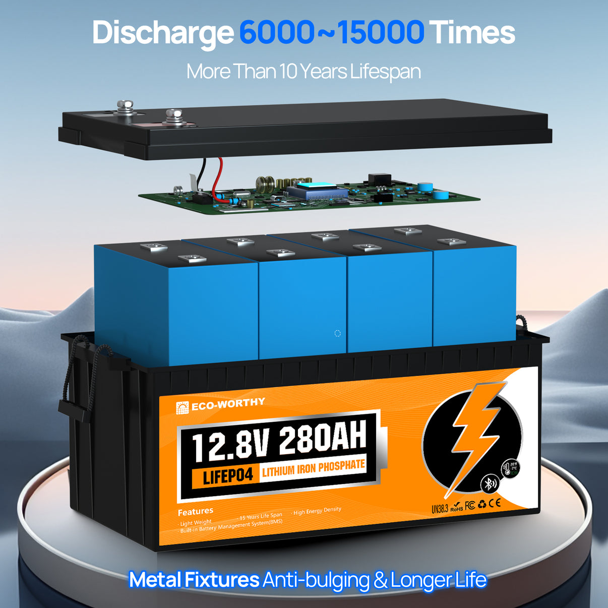 12V 280Ah LiFePO4 Lithium Battery with Bluetooth | ECO-WORTHY