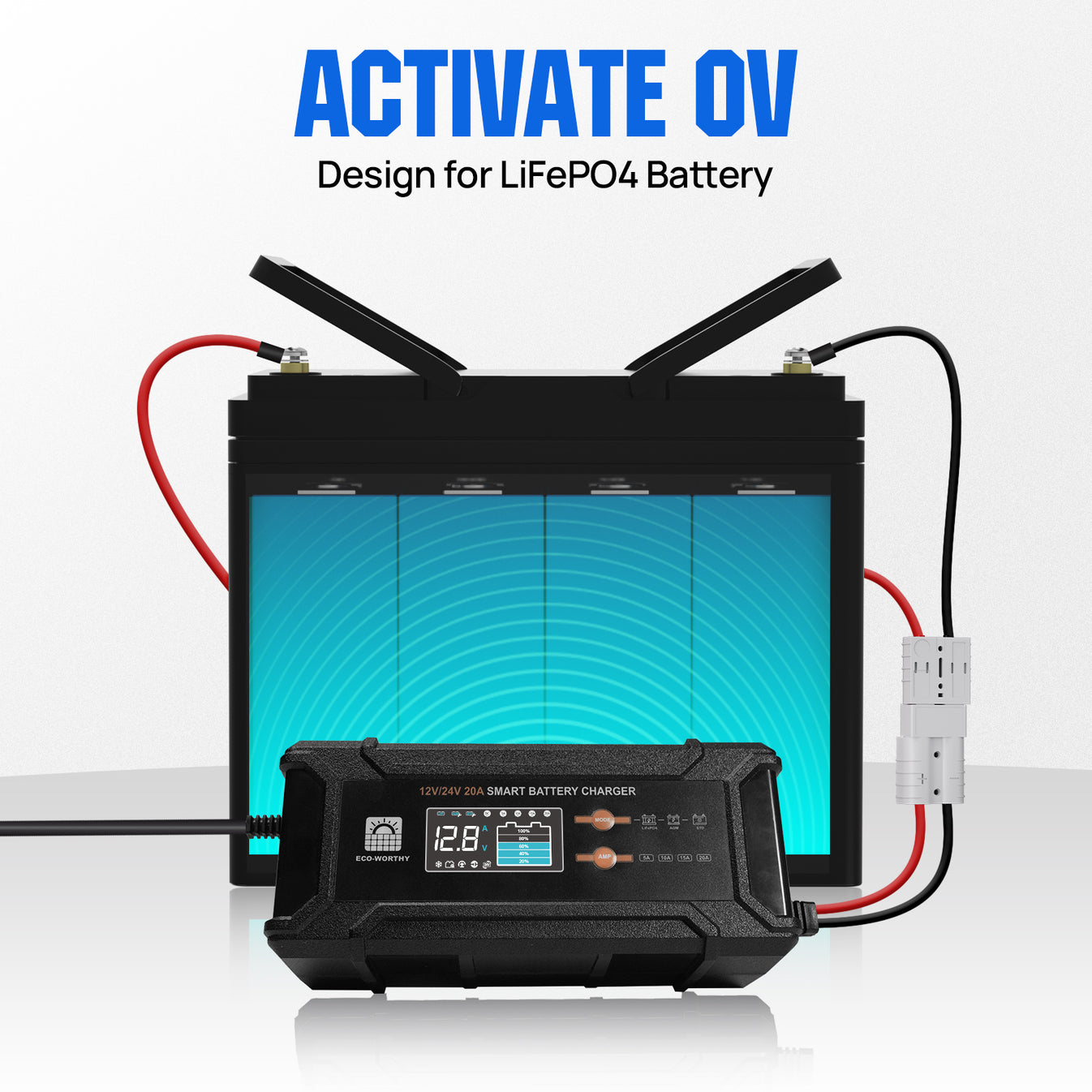 Eco-Worthy 12v/24v 20A Smart Battery Charger for Lithium Battery