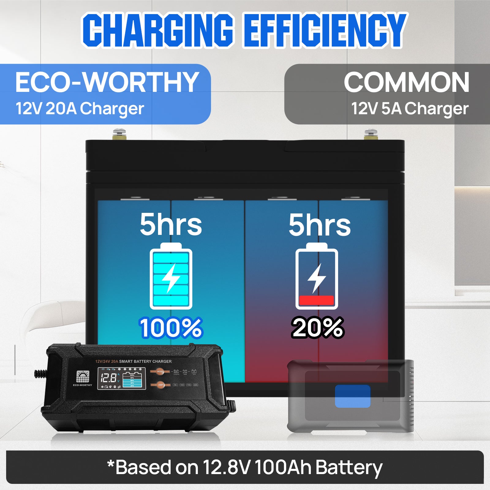 Eco-Worthy 12v/24v 20A Smart Battery Charger for Lithium Battery