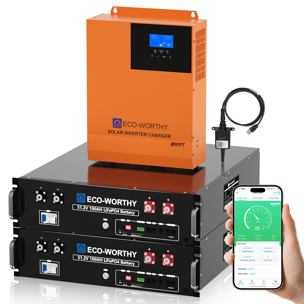 ECO-WORTHY 48V 100Ah LiFePO4 Battery + 5000W Hybrid Inverter | 5.12KWh ...