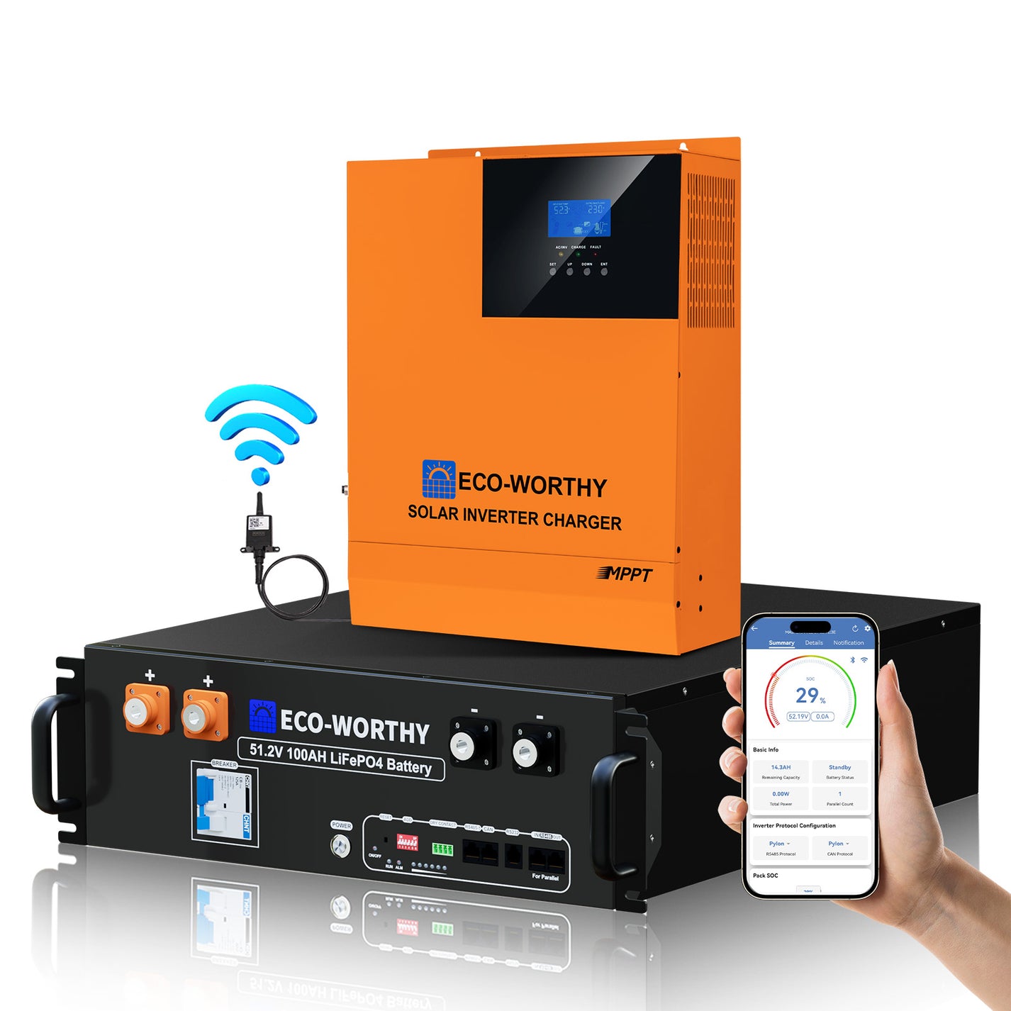 ECO-WORTHY 48V 100Ah LiFePO4 Battery + 5000W Hybrid Inverter | 5.12KWh ...