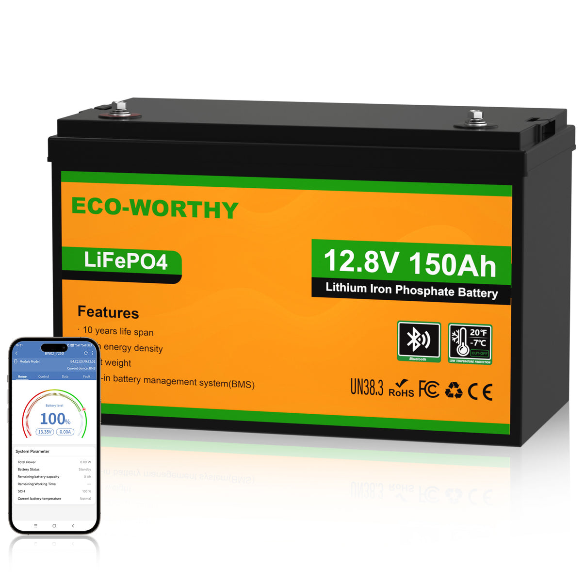 LiFePO4 12V 150Ah Lithium Battery With Bluetooth And Low-temperature P
