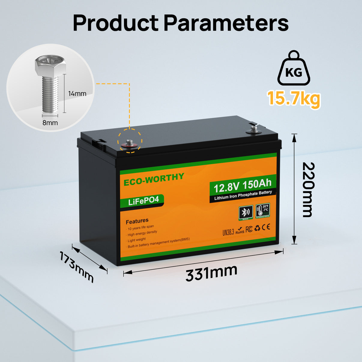 LiFePO4 12V 150Ah Lithium Battery With Bluetooth And Low-temperature P