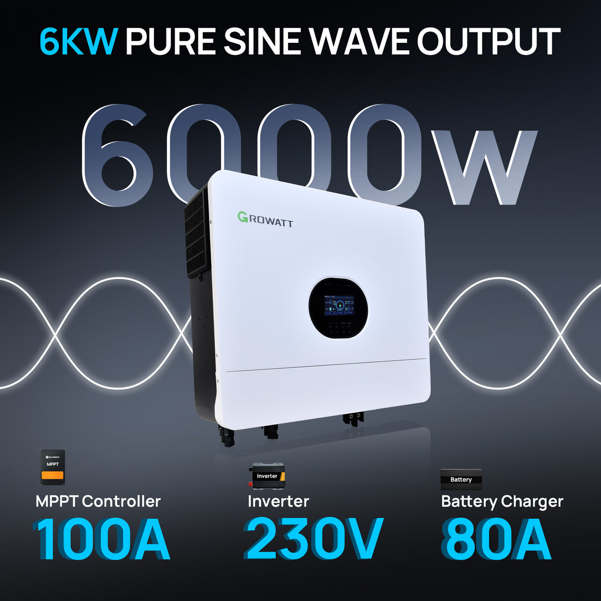 Growatt SPF 6000 ES Plus 48v 6000W Hybrid Solar Inverter with Dual MPP