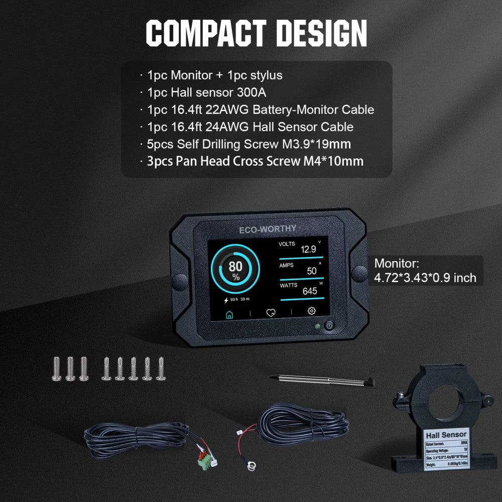 300A 3.5" Touchable Display Battery Monitor with Hall Sensor for AGM ...