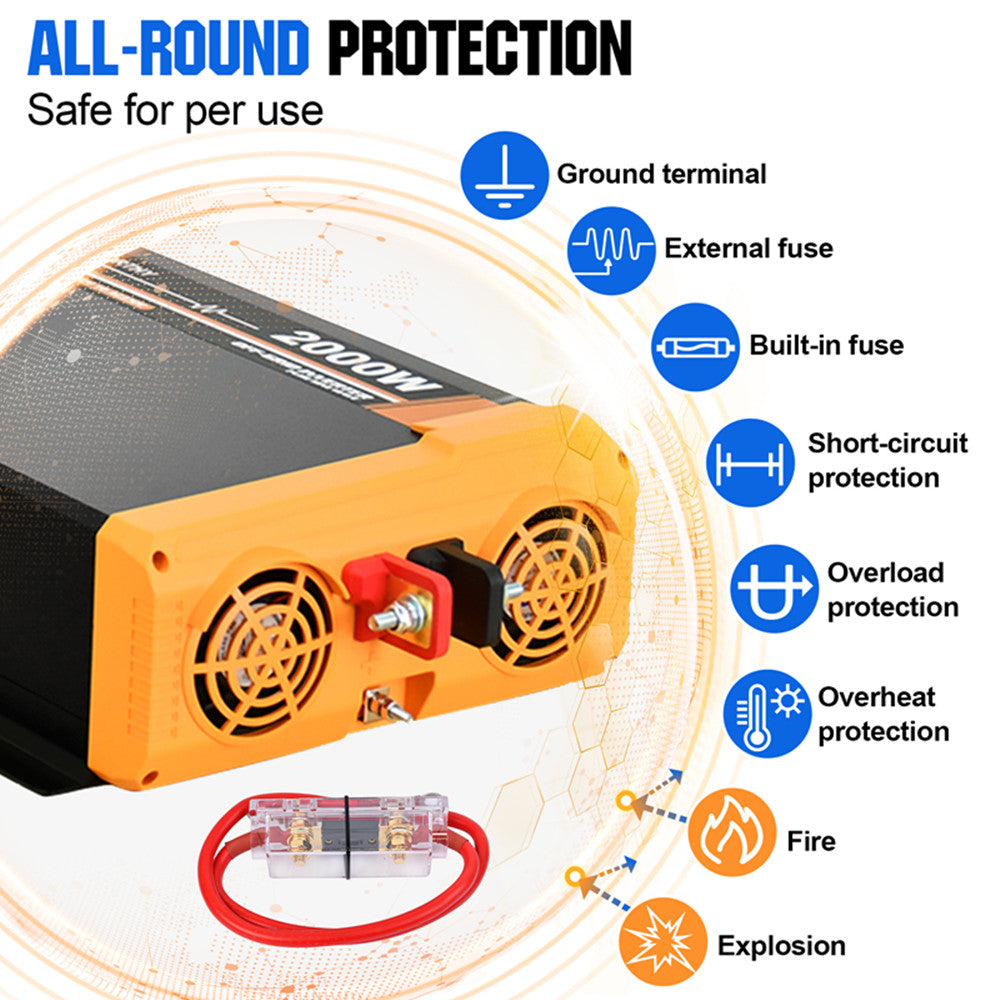 2000W Off Grid Pure Sine Wave Inverter - 12V to 220V