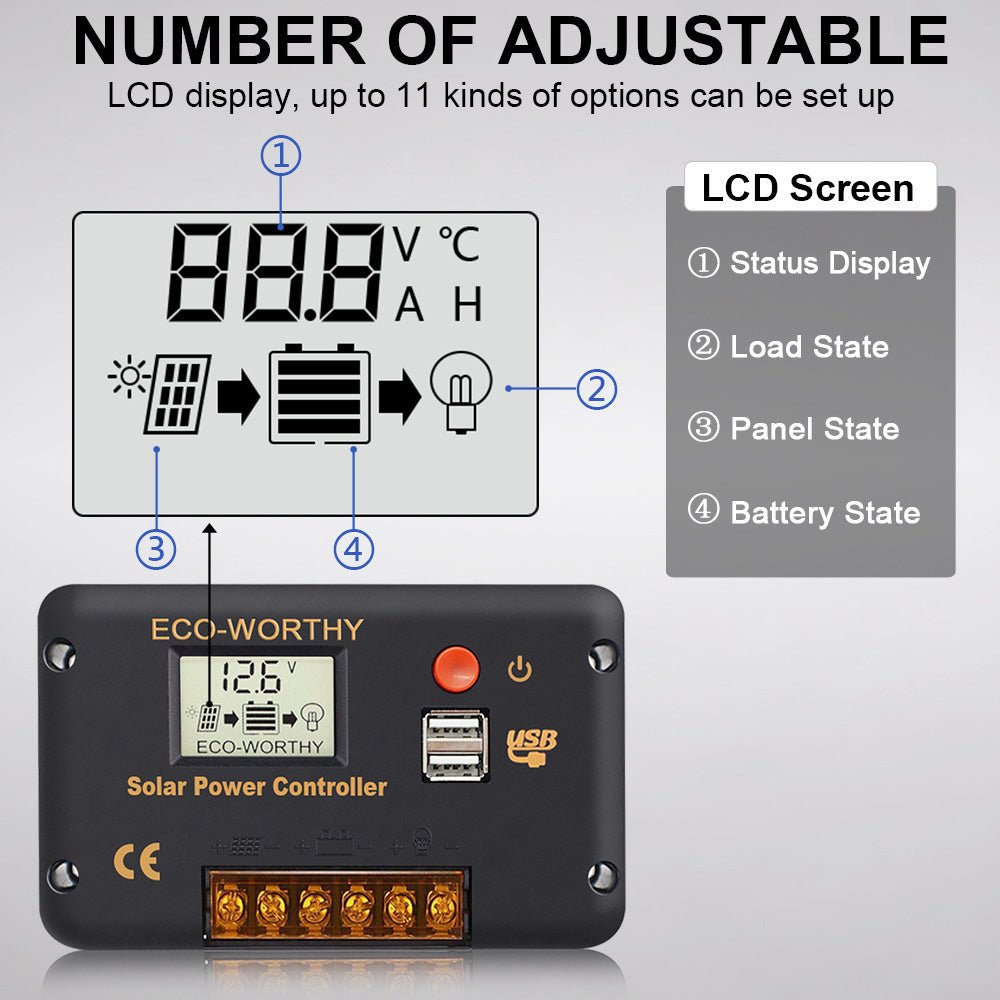 Solar Charge Controller | 30A PWM LCD | USB Port 12V/24V